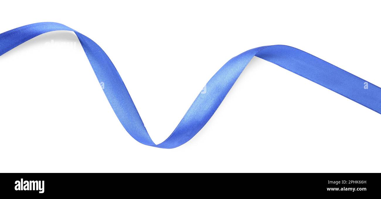 Beautiful blue ribbon isolated on white, top view Stock Photo - Alamy