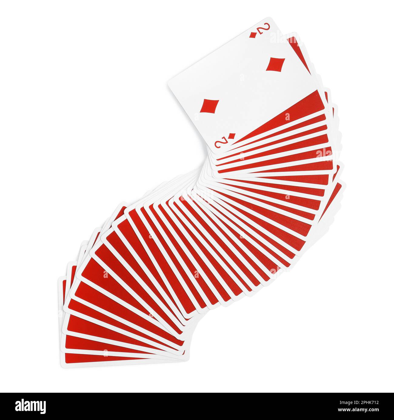 Playing cards and two of diamonds on white background, top view Stock ...