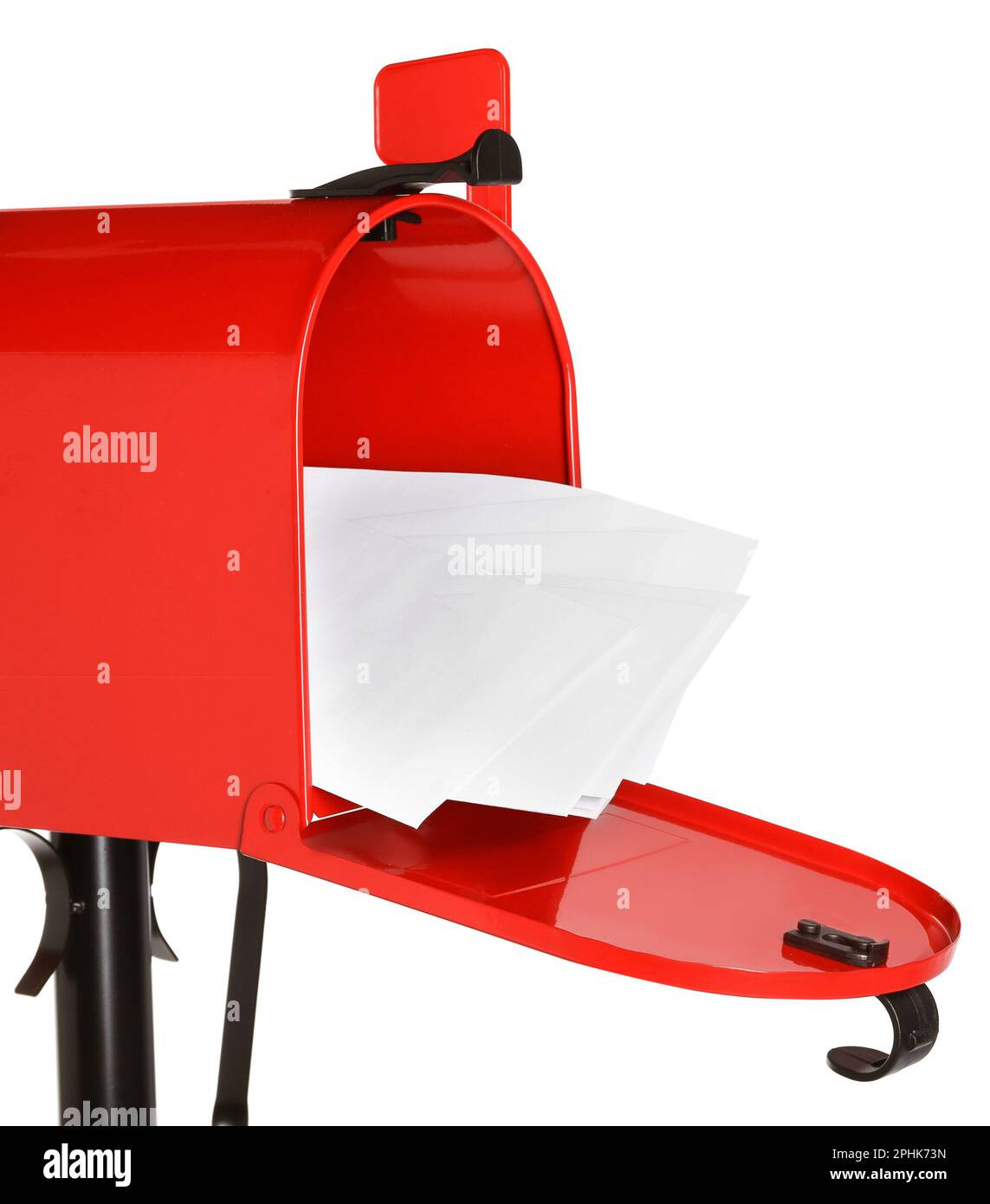 Red letter box with envelopes on white background Stock Photo - Alamy