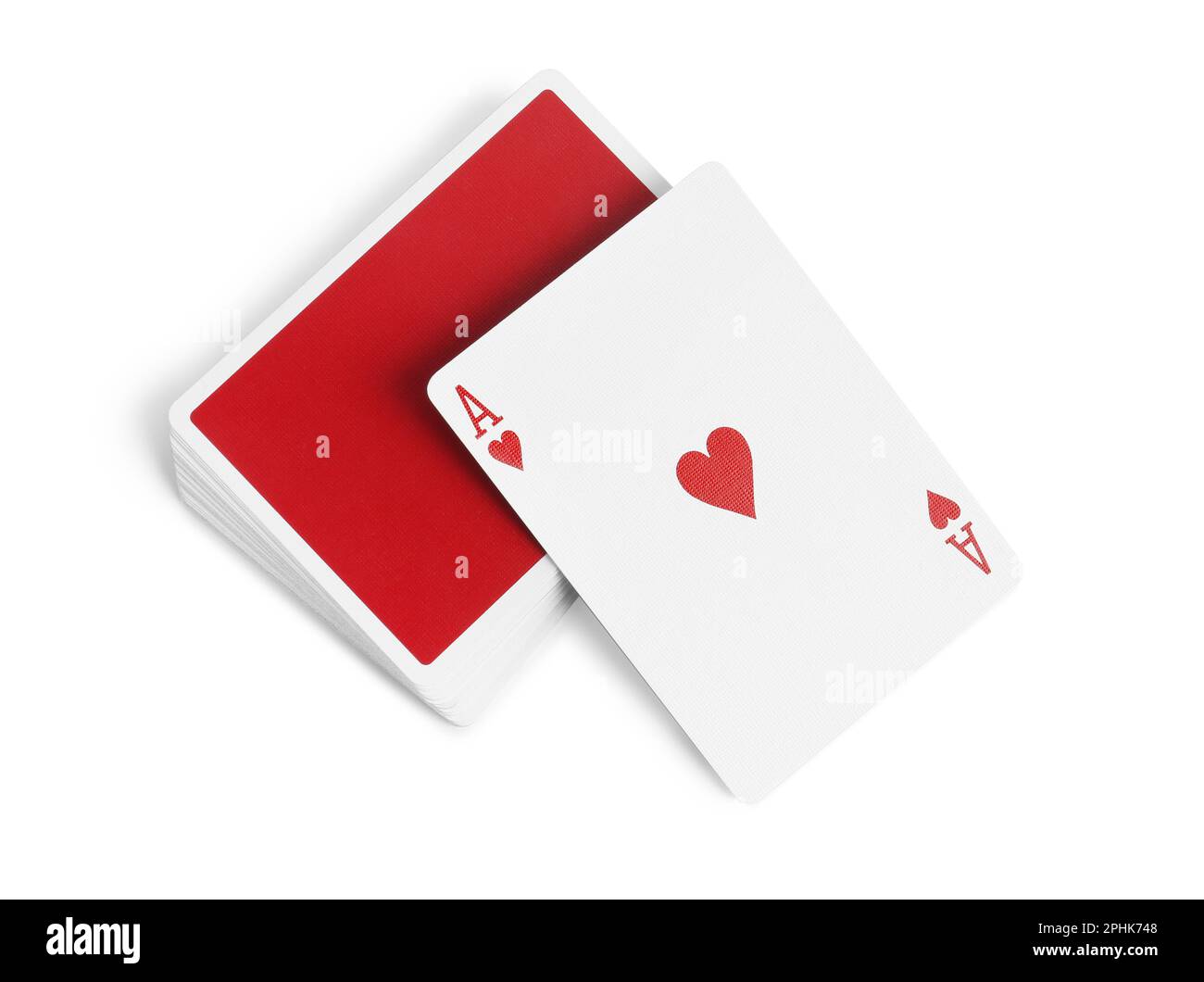 Playing cards and ace of hearts on white background Stock Photo - Alamy