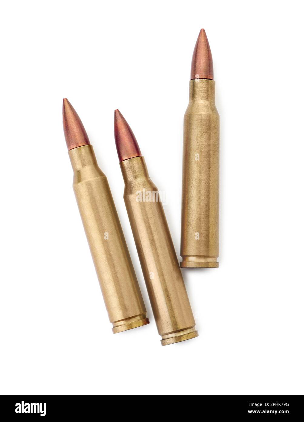 Three bullets on white background, top view. Military ammunition Stock ...