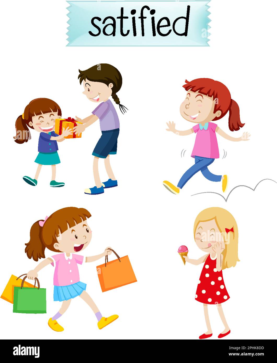 English vocabulary adjective word with cartoon characters illustration ...