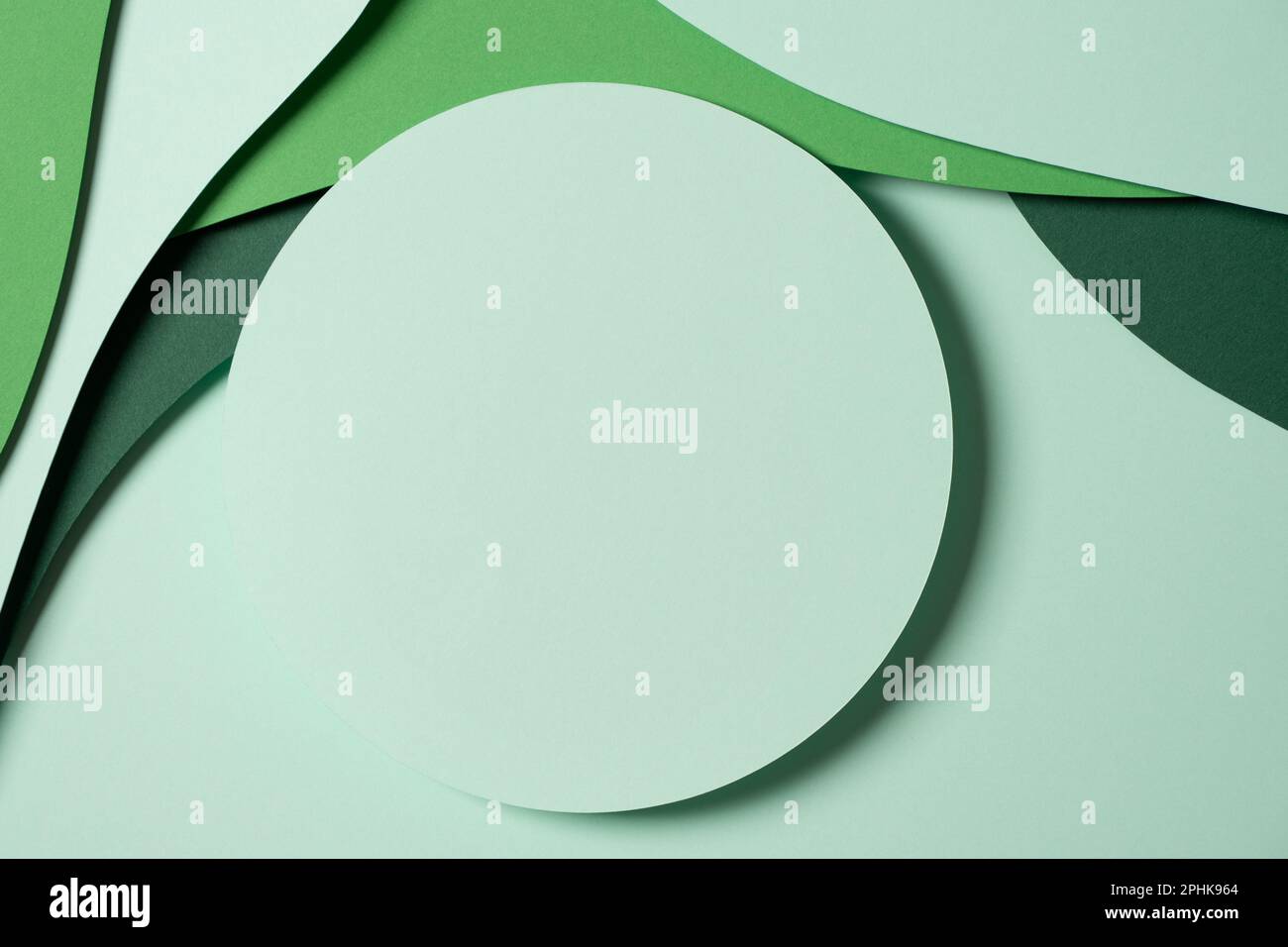 Blank light green round geometric shape podium platform on paper cut ...