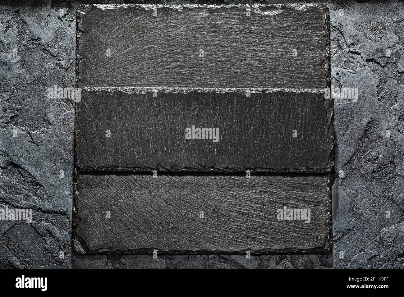 Black Stone Slate Plates On Dark Background Mockup For Your Menu Stock ...