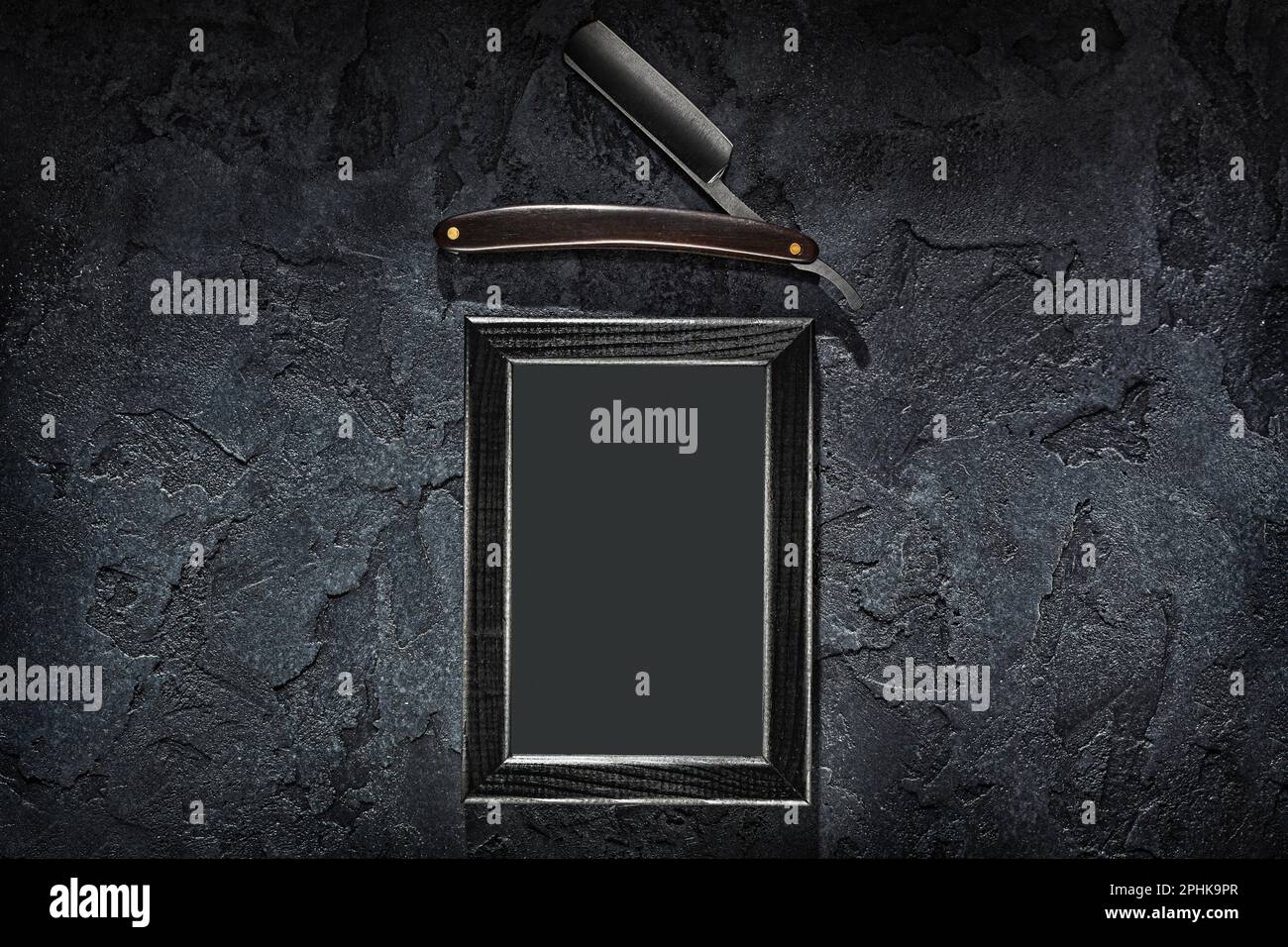 Barbers Concept Stright Razor And Vintage Frame With Blank Paper Sheet ...