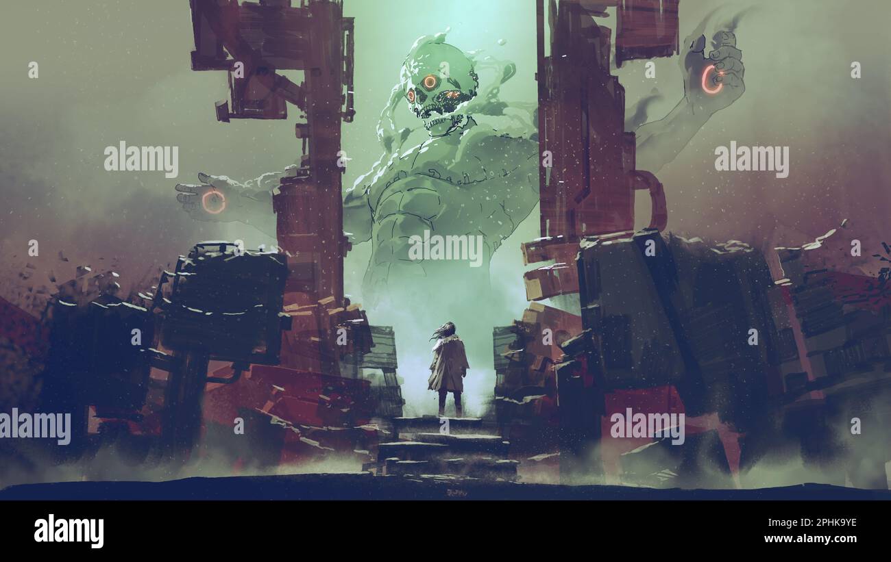 Man standing in front of the entrance looking at the experimental giant ...