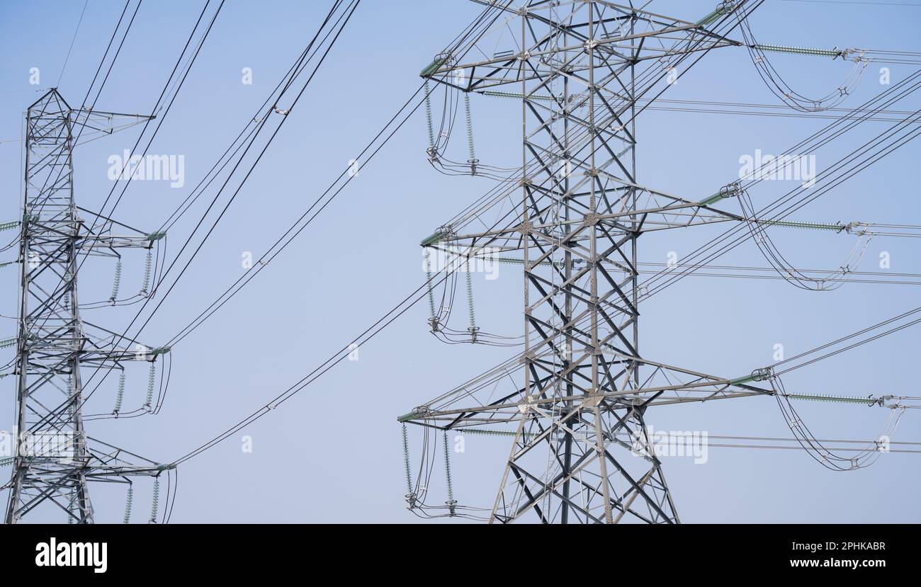 High voltage electric transmission tower. High voltage power lines ...