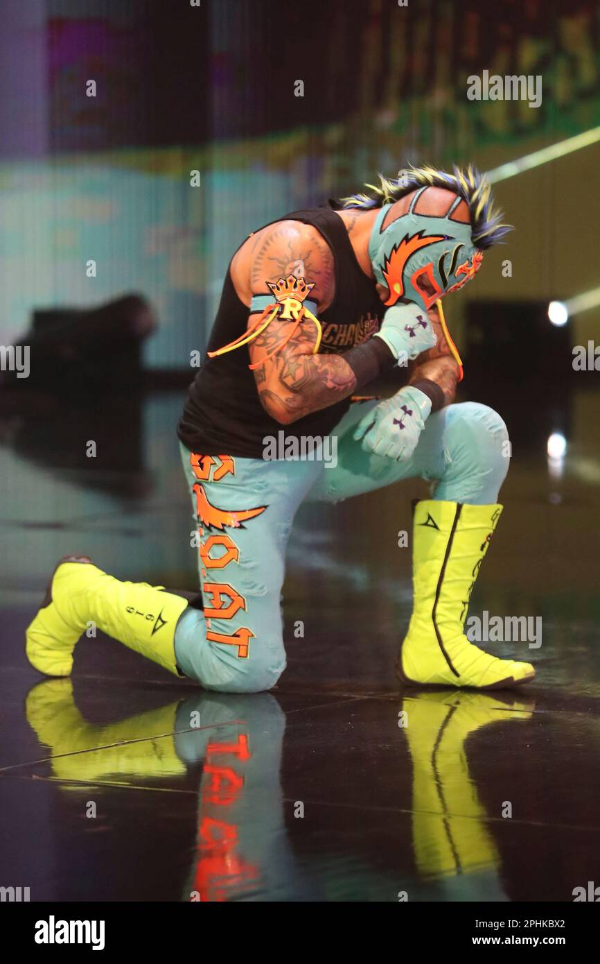 PHOENIX, ARIZONA - MARCH 27: Rey Mysterio during WWE WrestleMania RAW ...