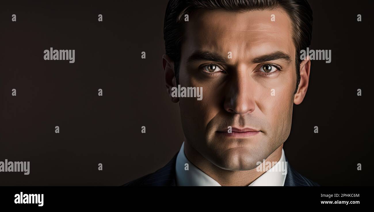 A male model is standing and posing wearing a plain black shirt and ...