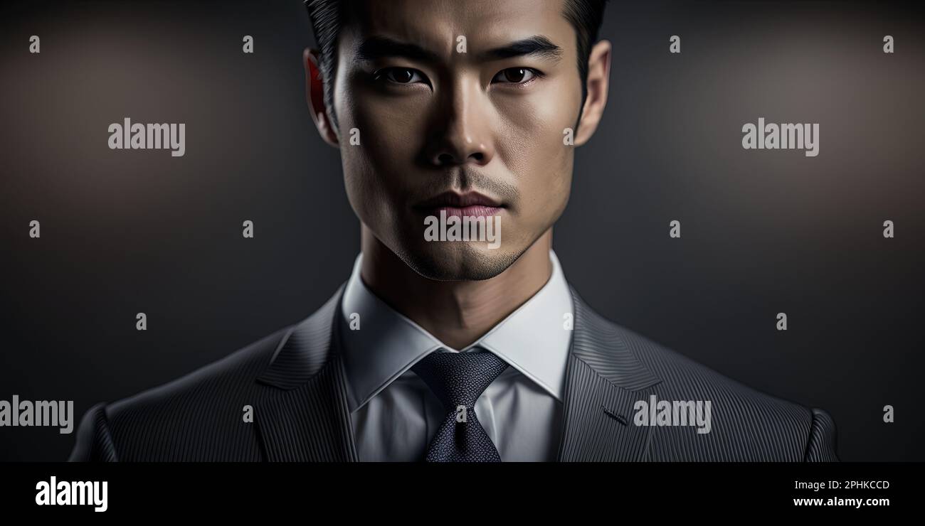 A male model is standing and posing wearing a plain black shirt and ...