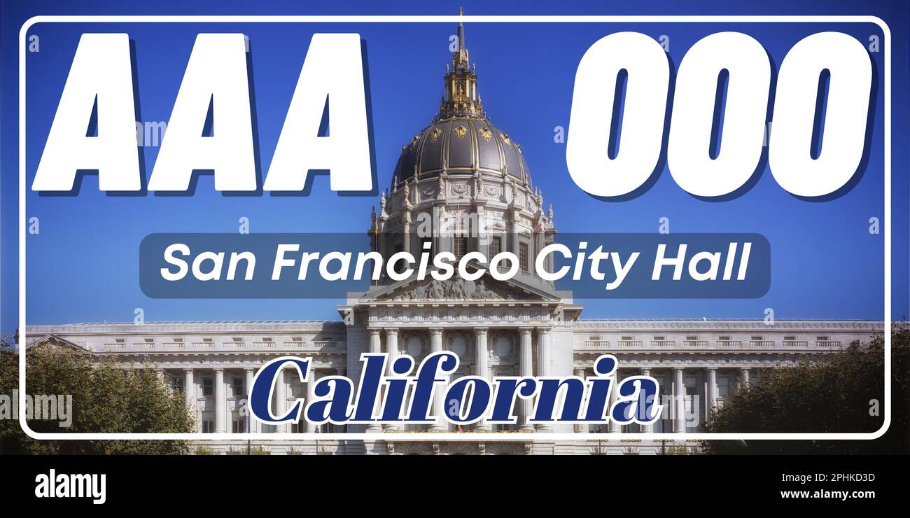 Vehicle license plates marking in California in United States of ...