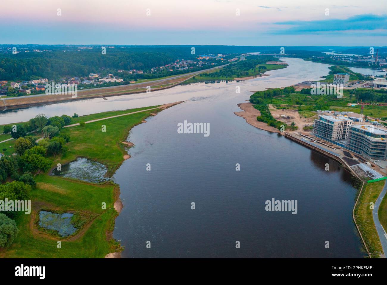 Aerial view of confluence of Nemunas and Neris rivers in Kaunas ...