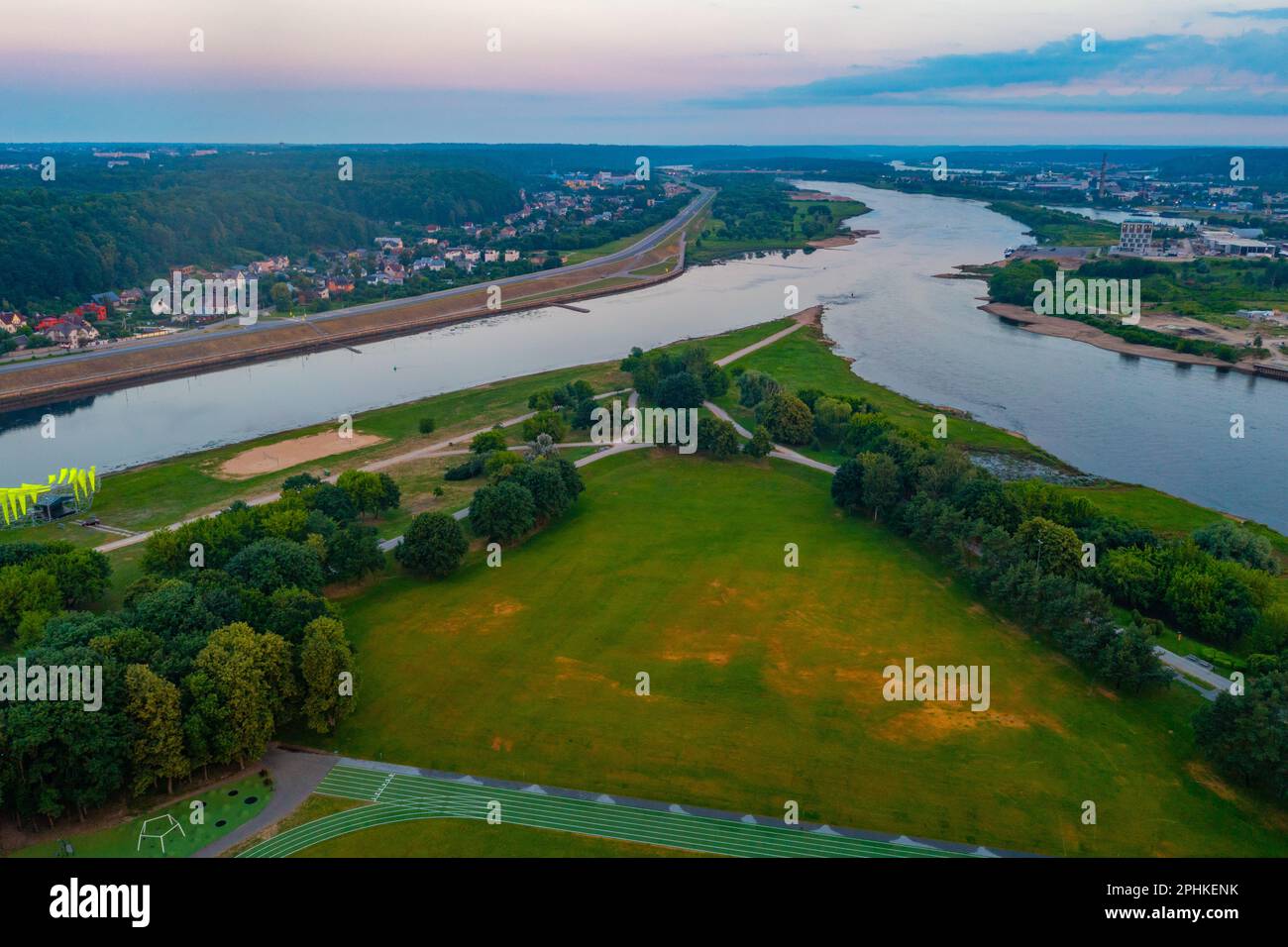 Aerial view of confluence of Nemunas and Neris rivers in Kaunas ...