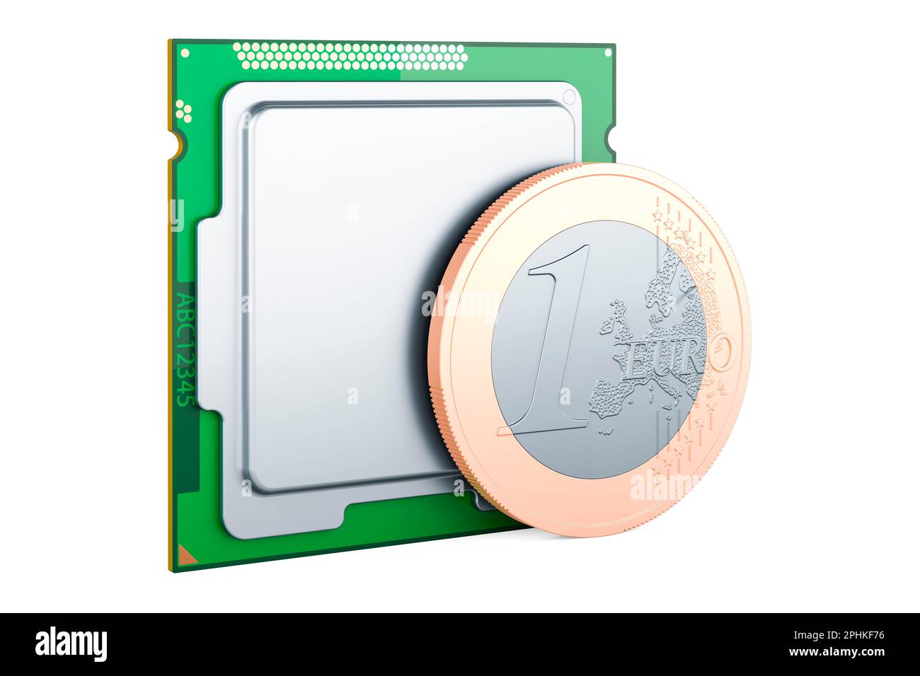 CPU with euro coin, 3D rendering isolated on white background Stock ...