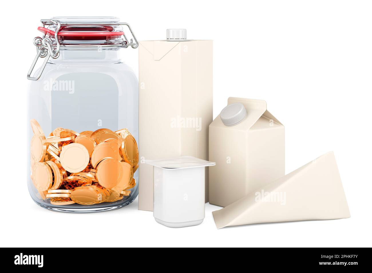 Packaging for dairy, juice products with glass jar full of golden coins ...