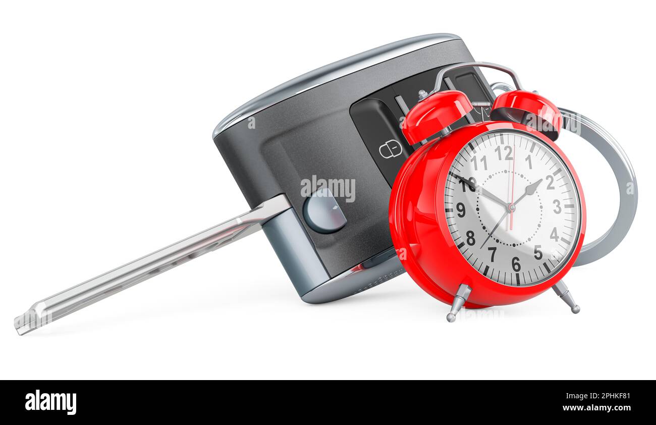 Car key with alarm clock, 3D rendering isolated on white background ...