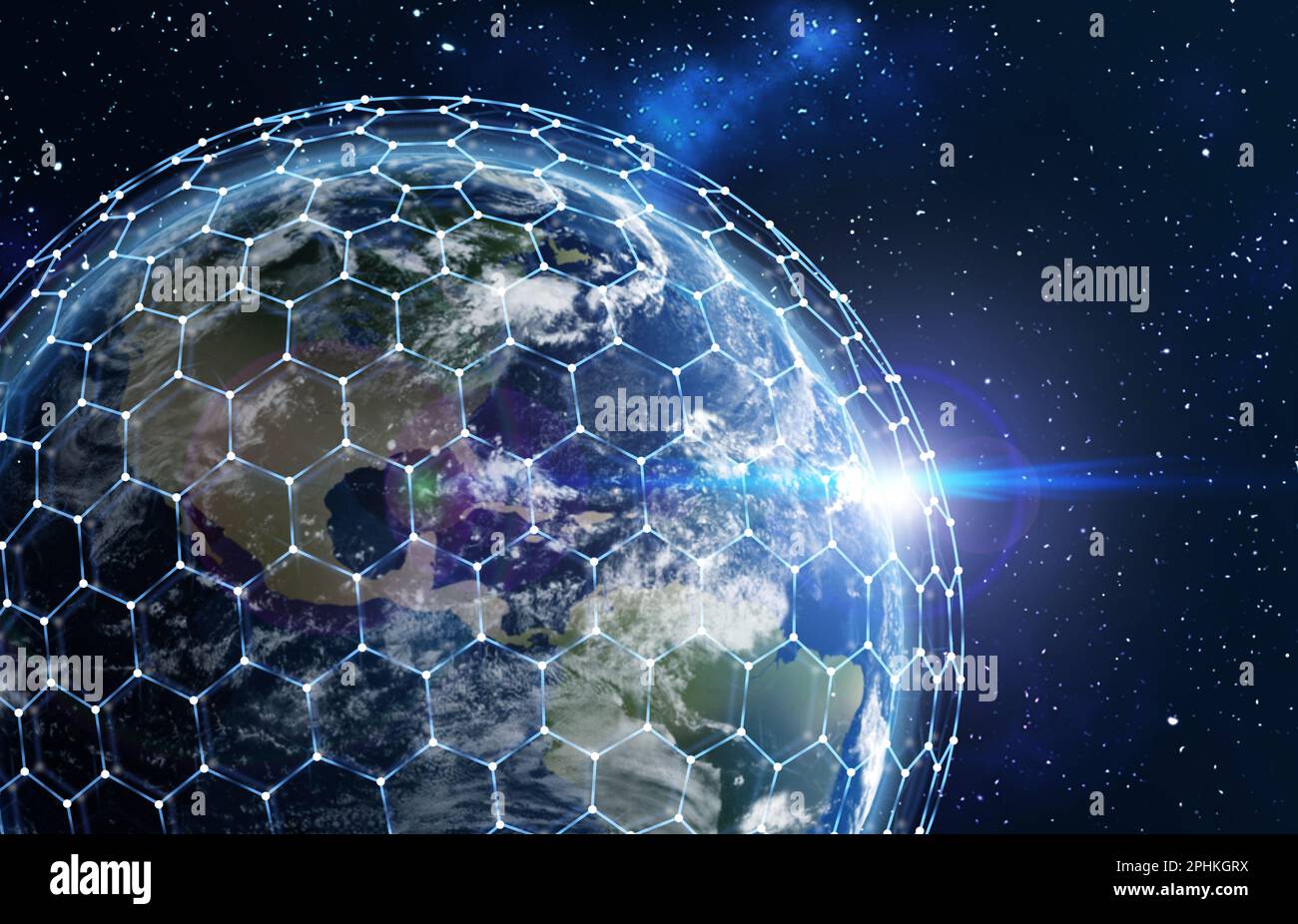 Global network connection. Earth in open space and digital web ...