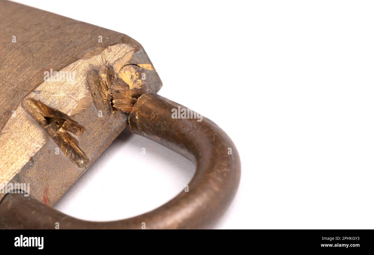 Image of a broken lock with a white background Stock Photo - Alamy