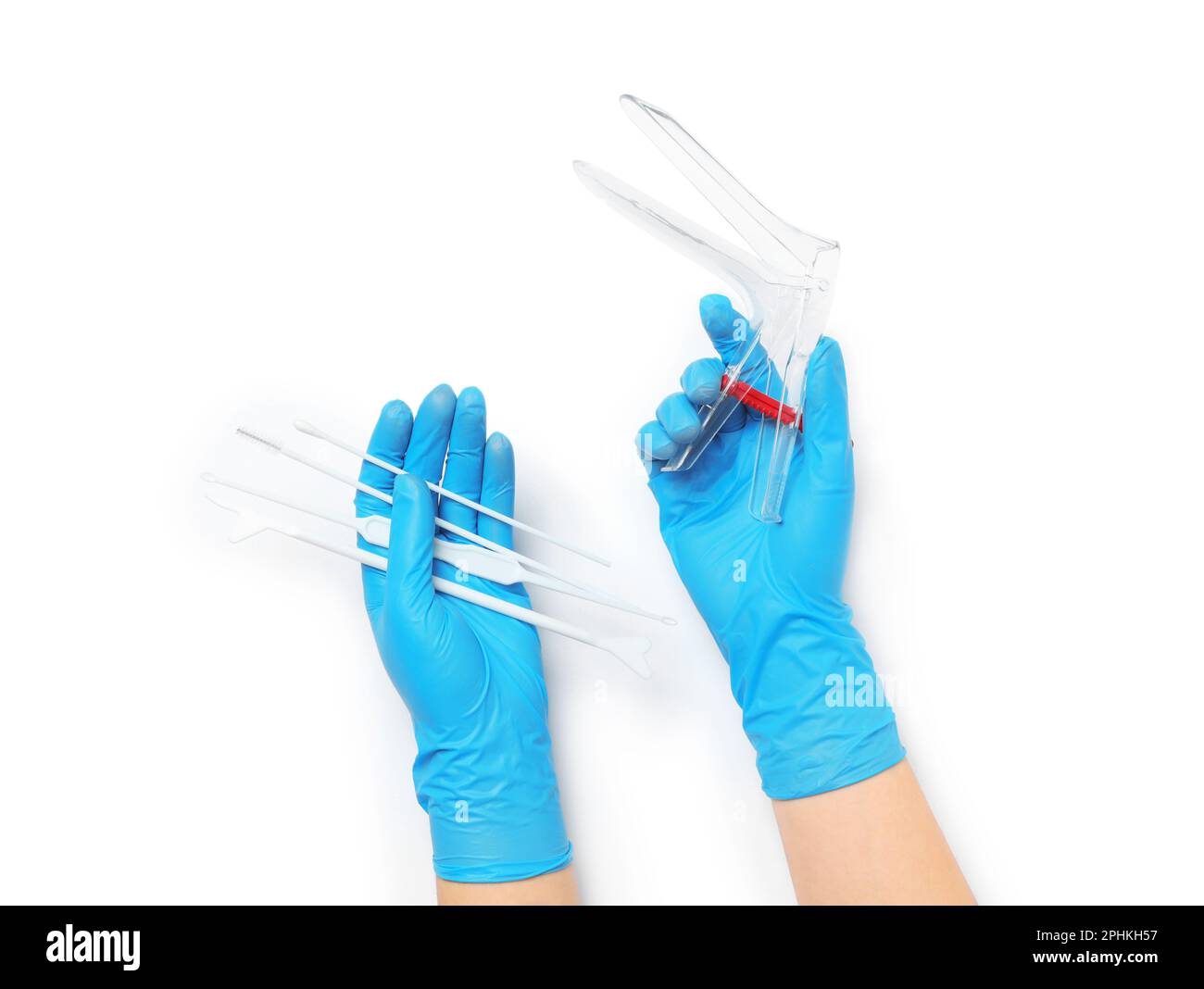 Doctor holding disposable vaginal speculum and gynecological ...
