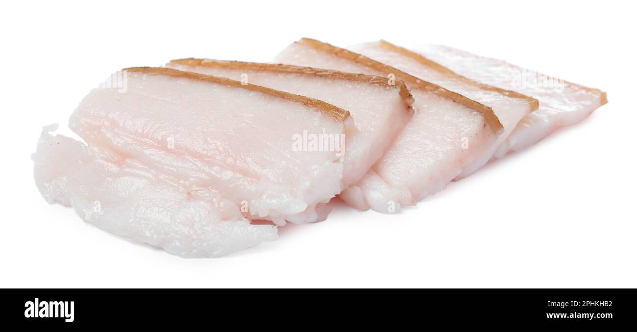 Slices of pork fatback on white background Stock Photo - Alamy
