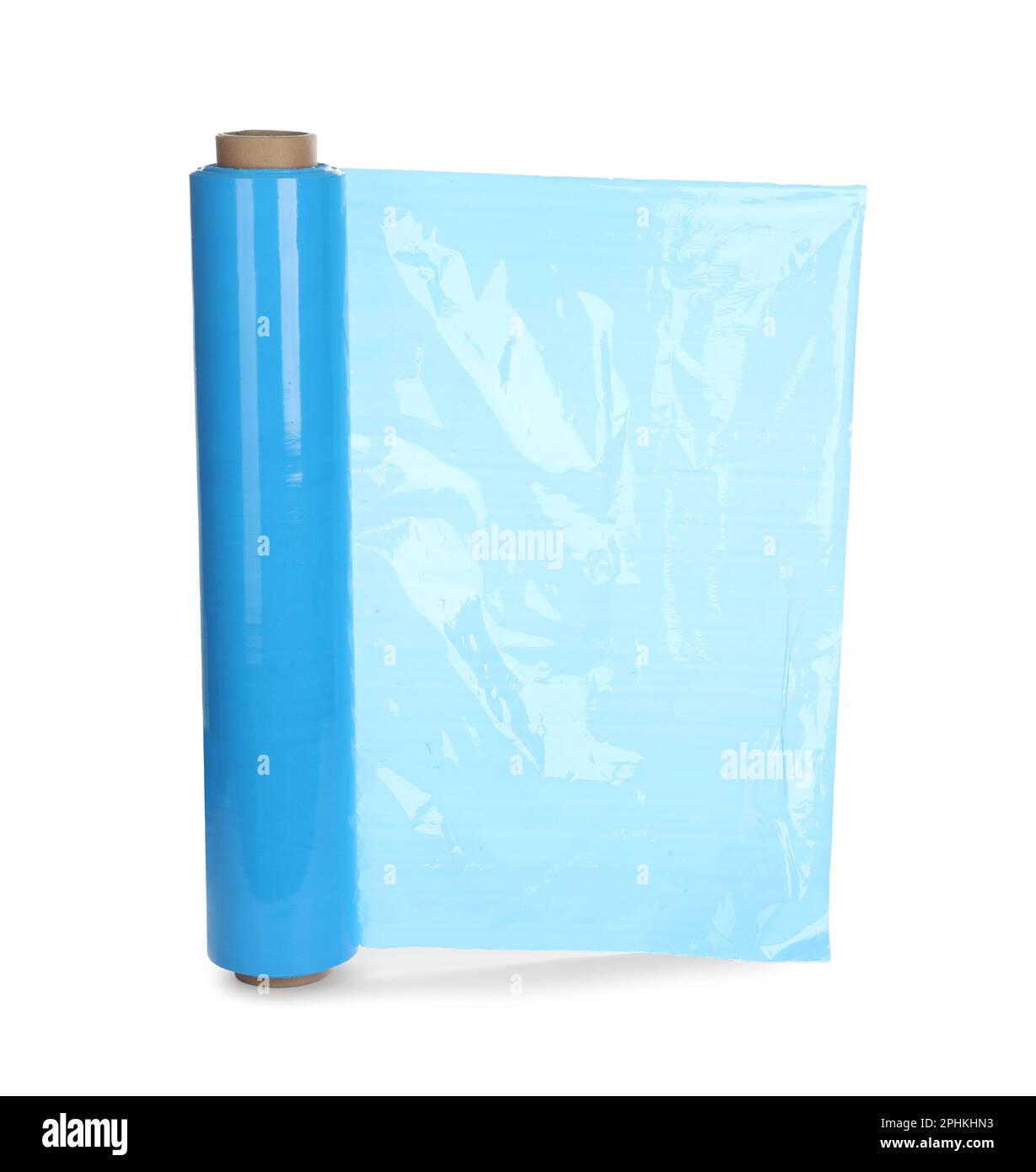 Roll of light blue stretch wrap isolated on white Stock Photo - Alamy