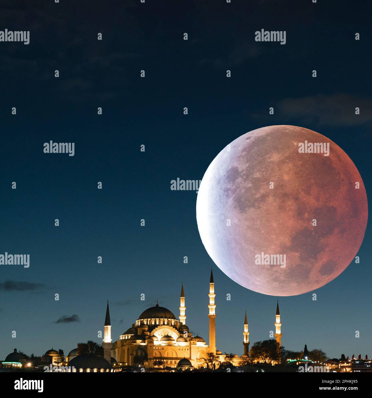 Islamic photo. Suleymaniye Mosque and lunar eclipse. Ramadan or laylat ...