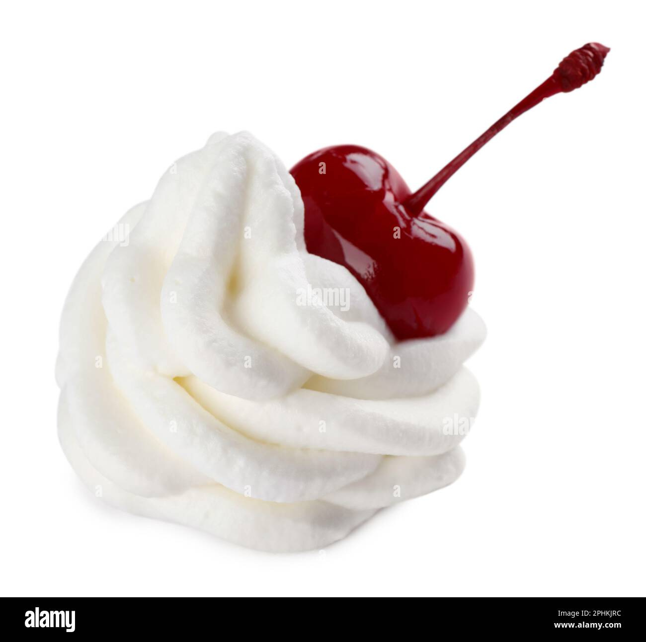 Delicious fresh whipped cream with cherry isolated on white Stock Photo ...