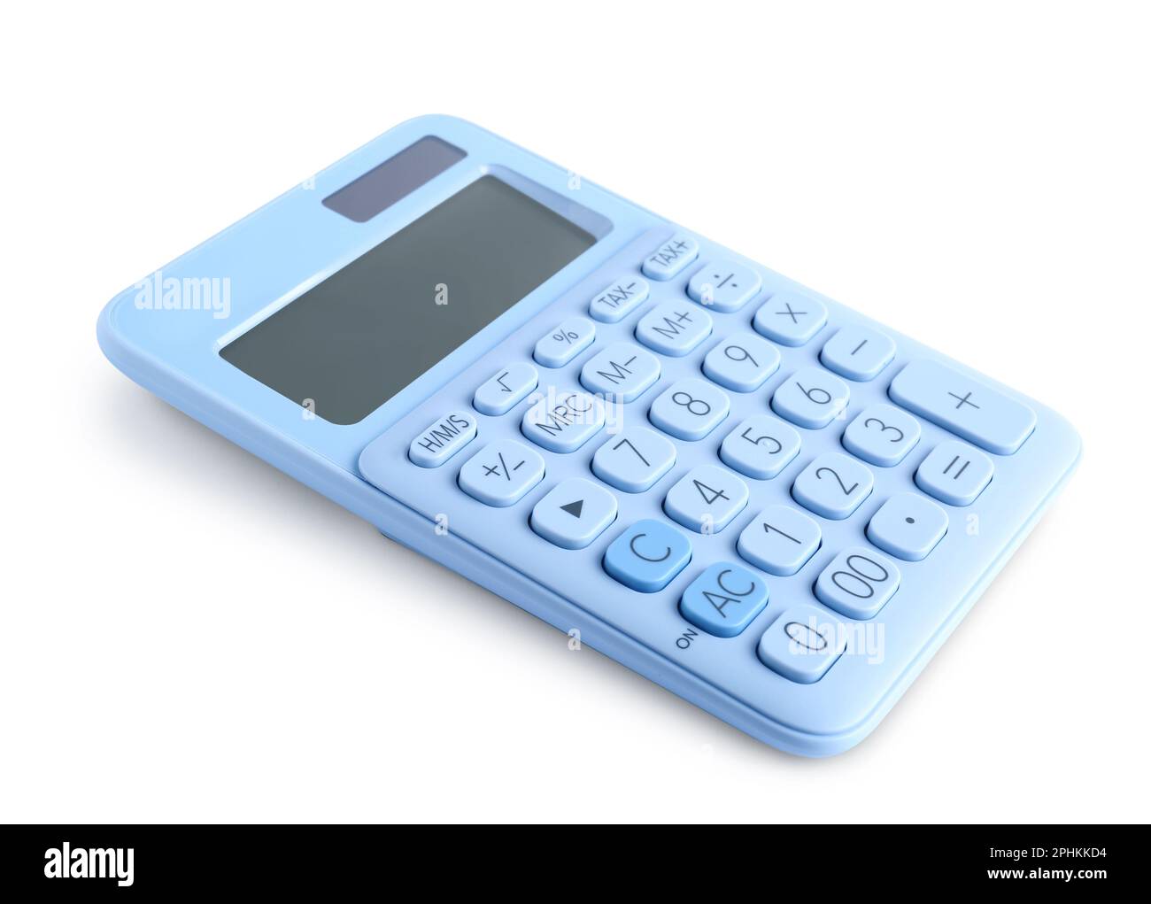 Light blue calculator on white background. School stationery Stock ...