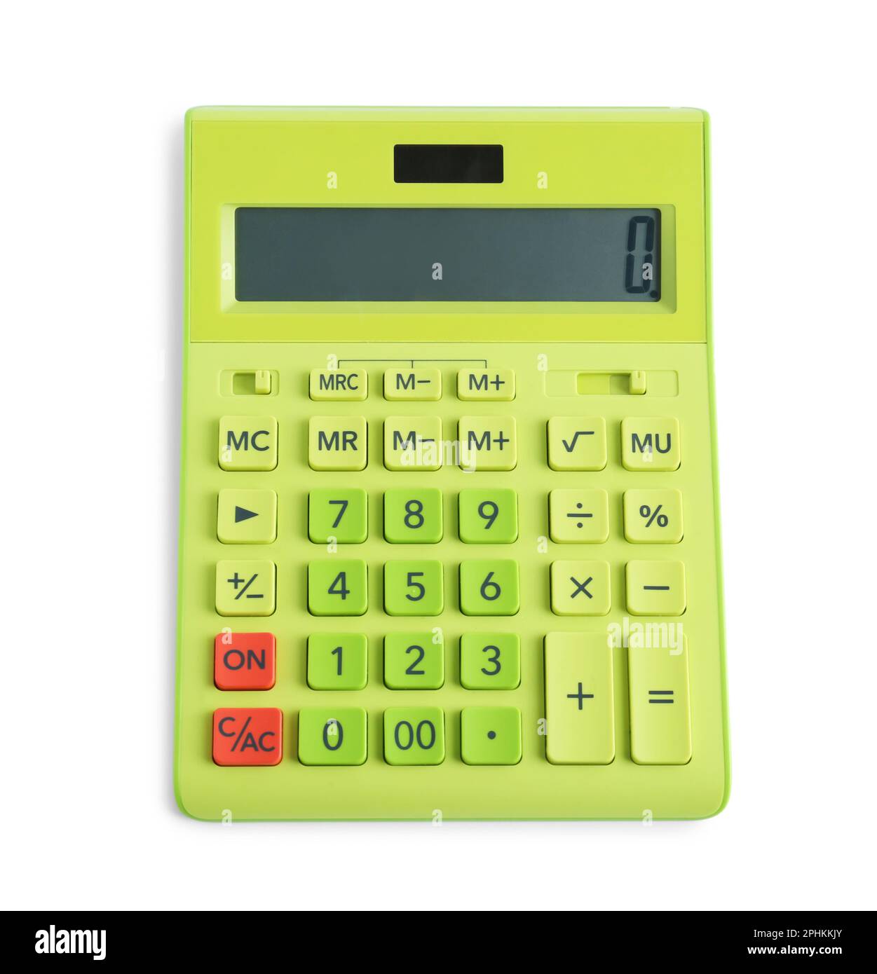 Green calculator on white background, top view Stock Photo - Alamy