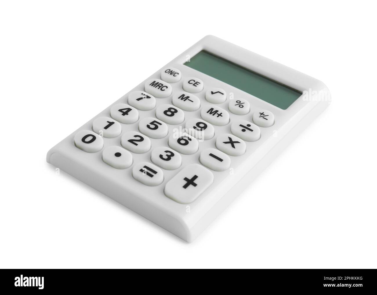 Modern calculator on white background. Office equipment Stock Photo - Alamy