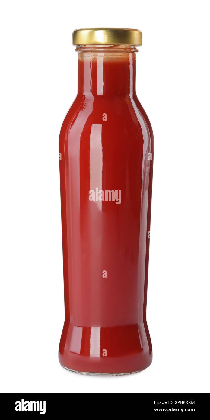 Glass bottle of ketchup isolated on white Stock Photo - Alamy