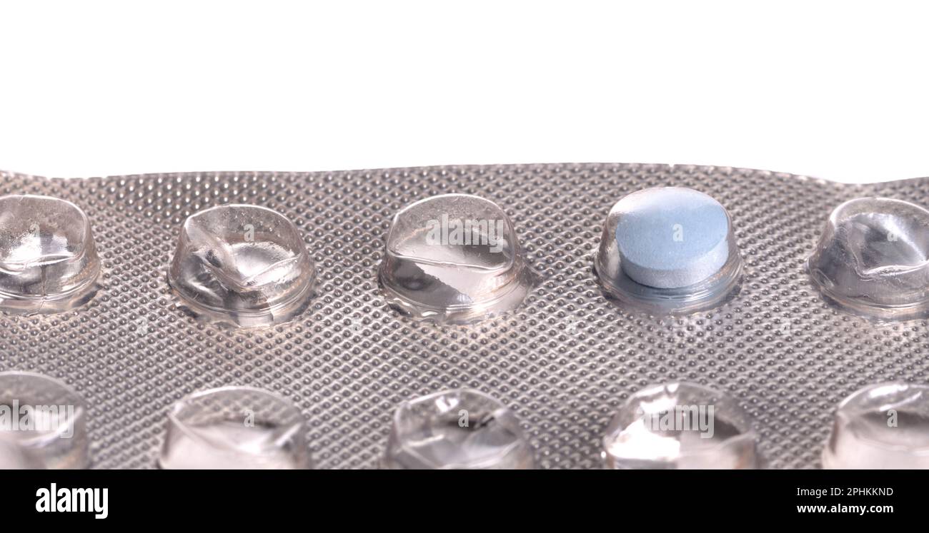 Pill strip, almost empty - just one left, isolated on white Stock Photo ...