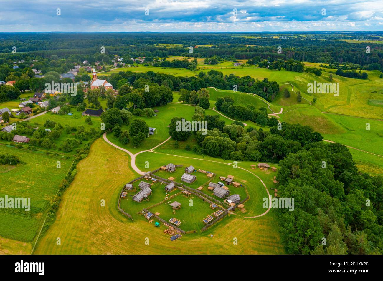Reconstructed timber village from the viking age at Kernave, Lithuania ...