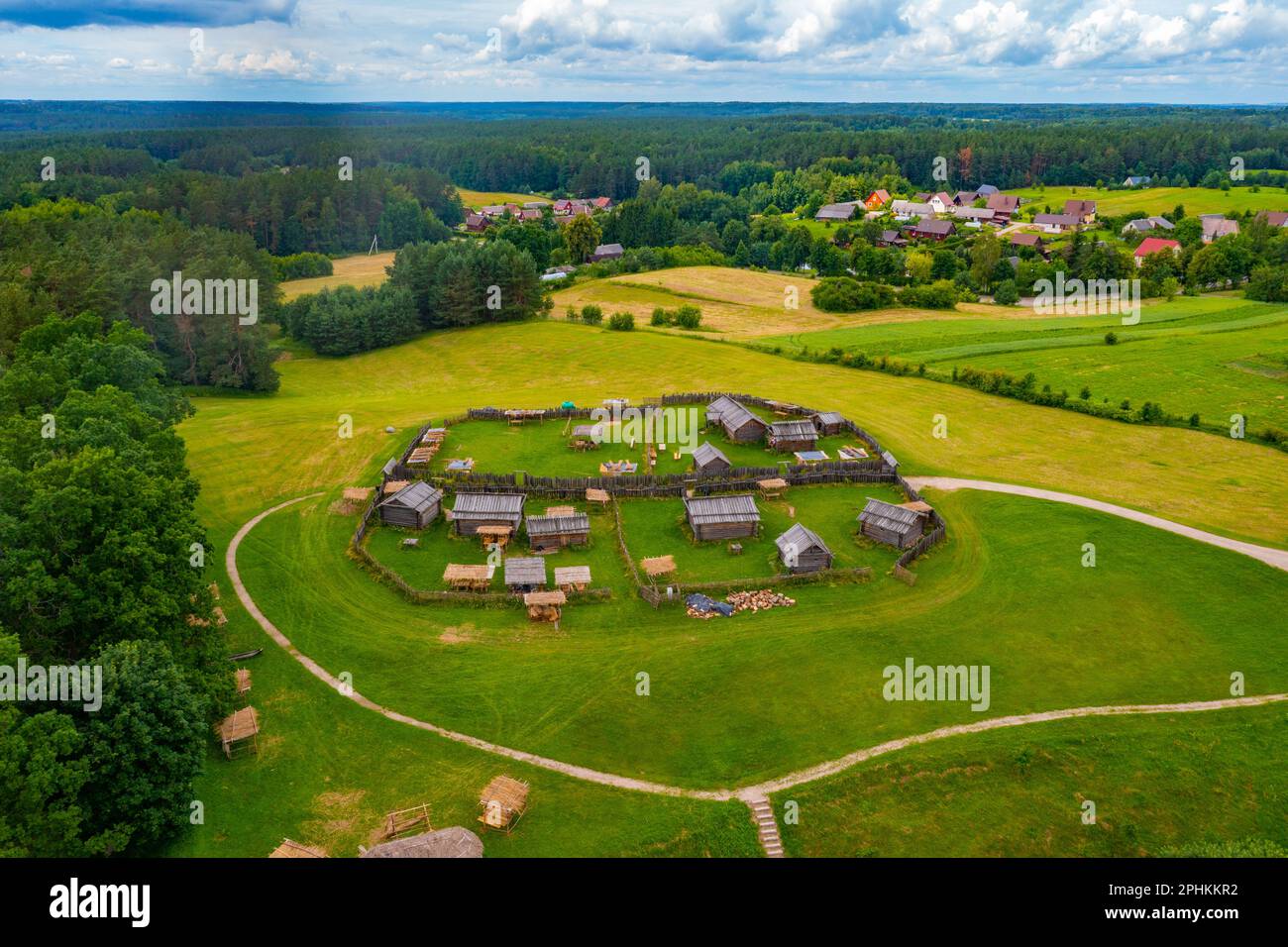 Reconstructed timber village from the viking age at Kernave, Lithuania ...
