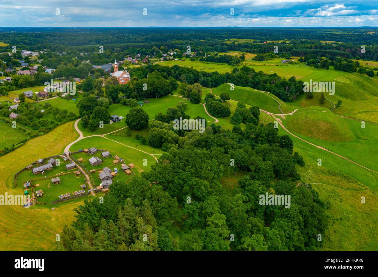 Reconstructed timber village from the viking age at Kernave, Lithuania ...
