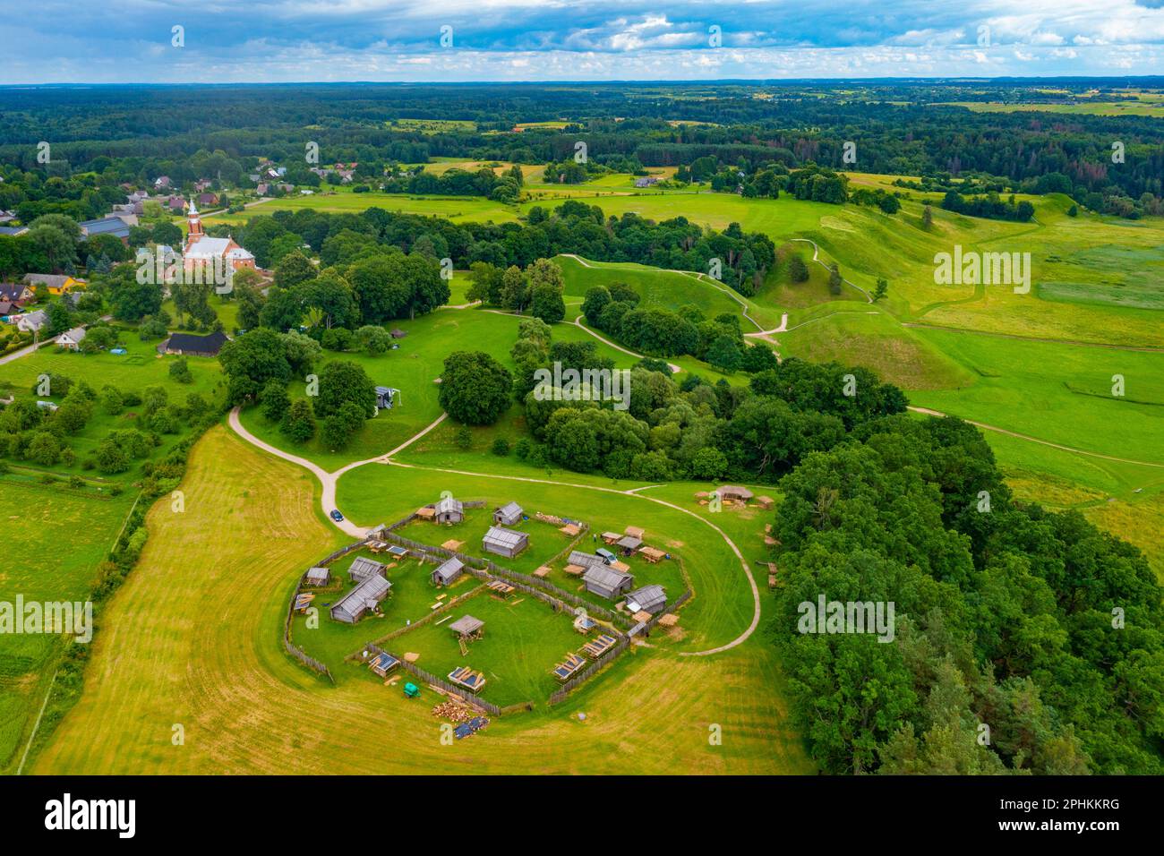 Reconstructed timber village from the viking age at Kernave, Lithuania ...