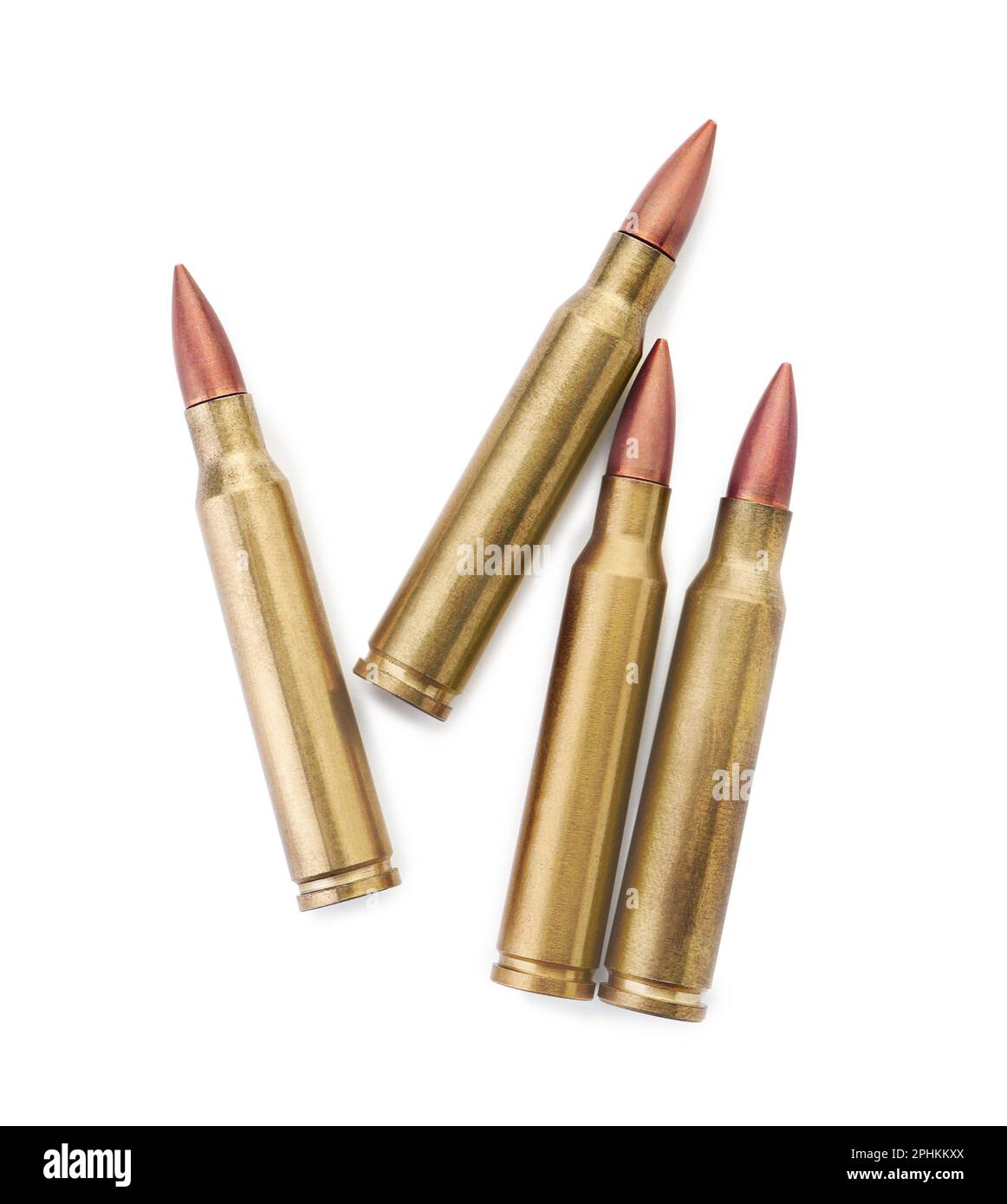 Many bullets on white background, top view. Military ammunition Stock ...