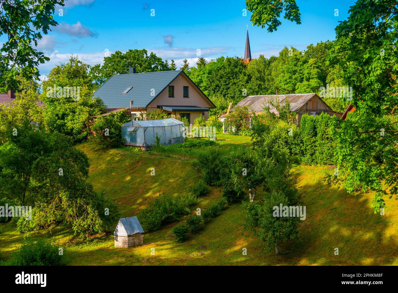 Timber houses in Lithuanian town Birzai Stock Photo - Alamy