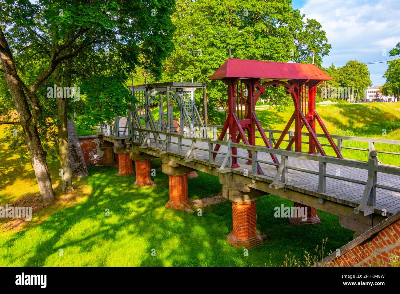 Wooden bridge in the Lithuanian town Birzai Stock Photo - Alamy