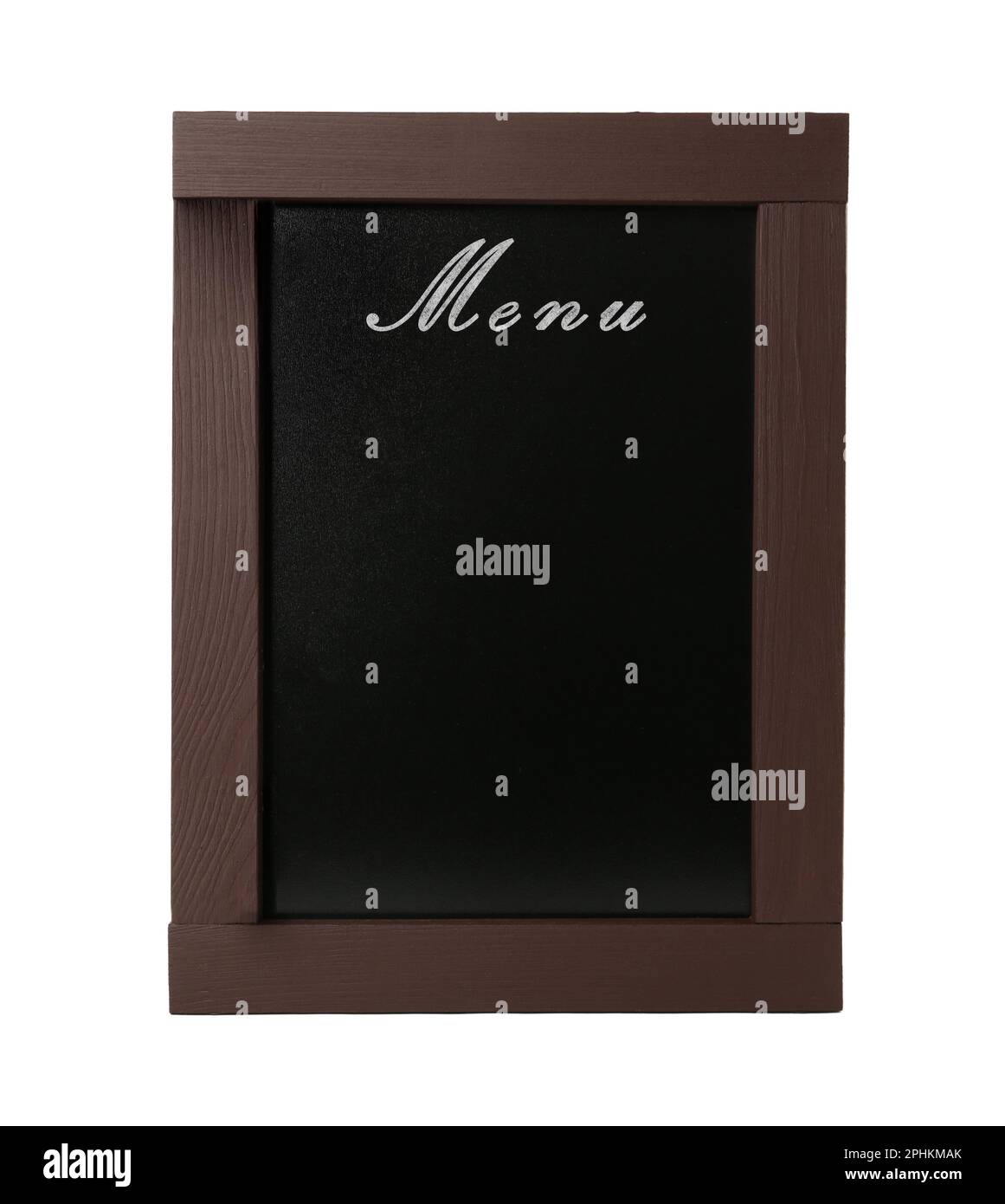 Black chalkboard with word Menu on white background. Mockup for design ...