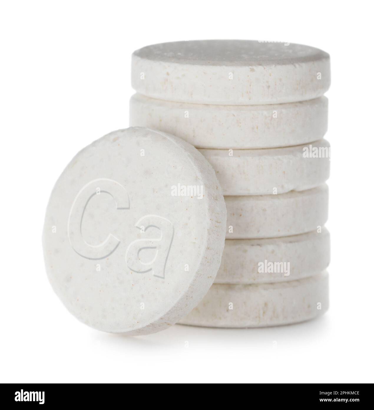 Calcium supplement. Stack of tablets on white background, closeup Stock ...
