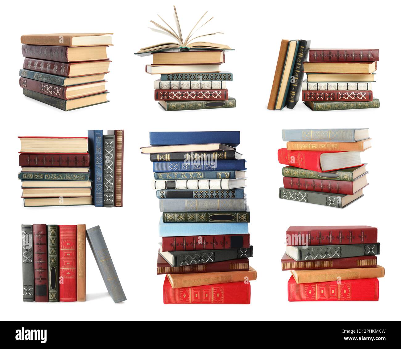 Collection of different hardcover books on white background Stock Photo ...