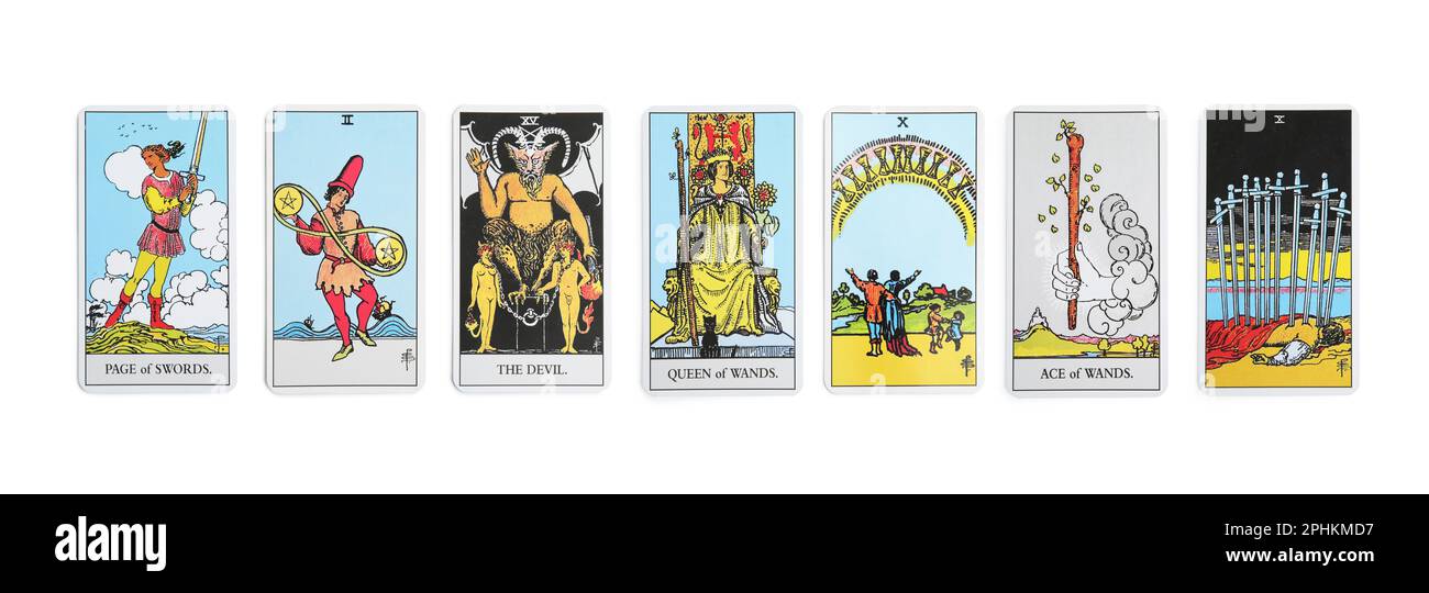 Set with different tarot cards on white background. Banner design Stock ...
