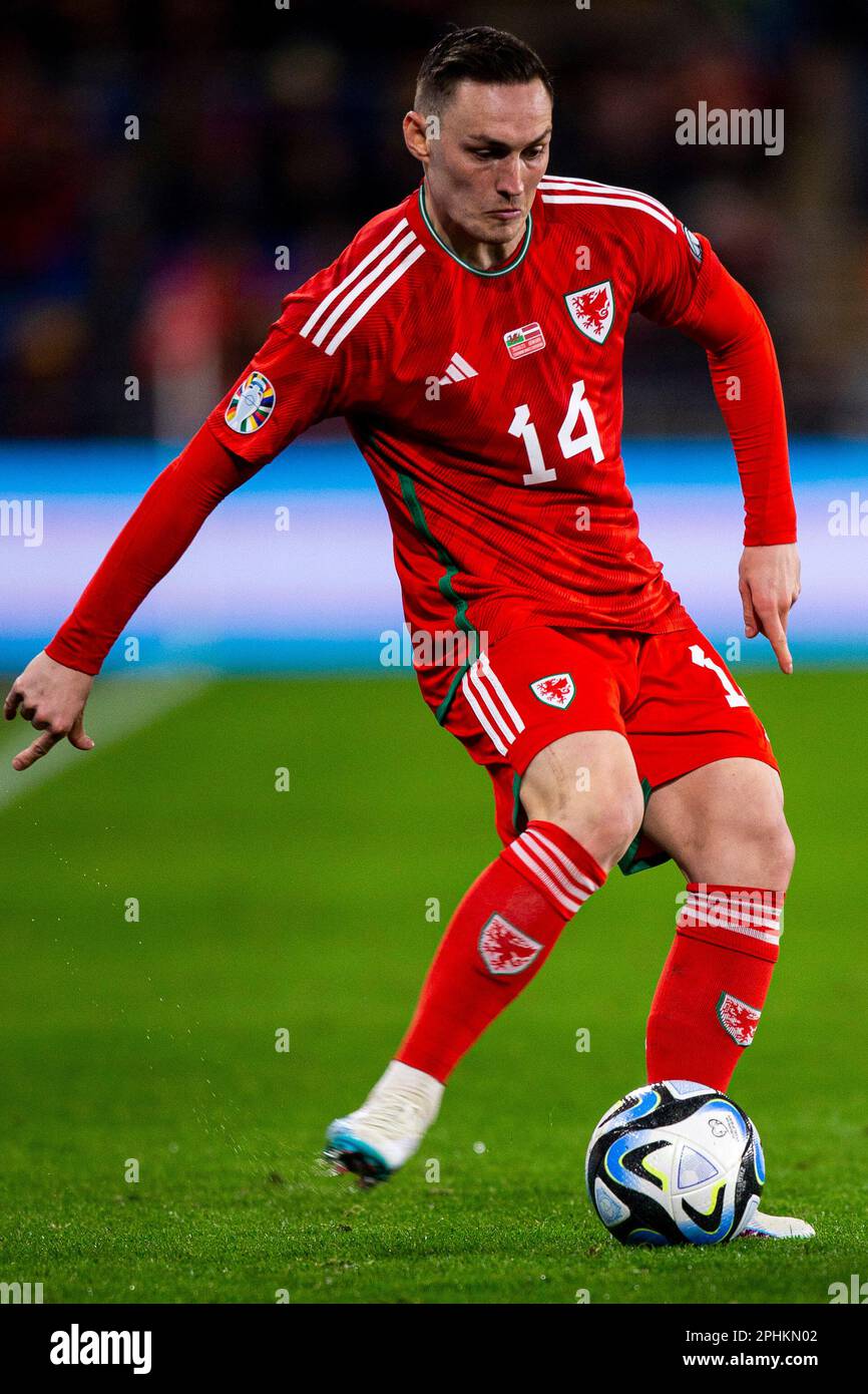 Cardiff, UK. 28/03/2023. Connor Roberts of Wales in action. Wales v ...
