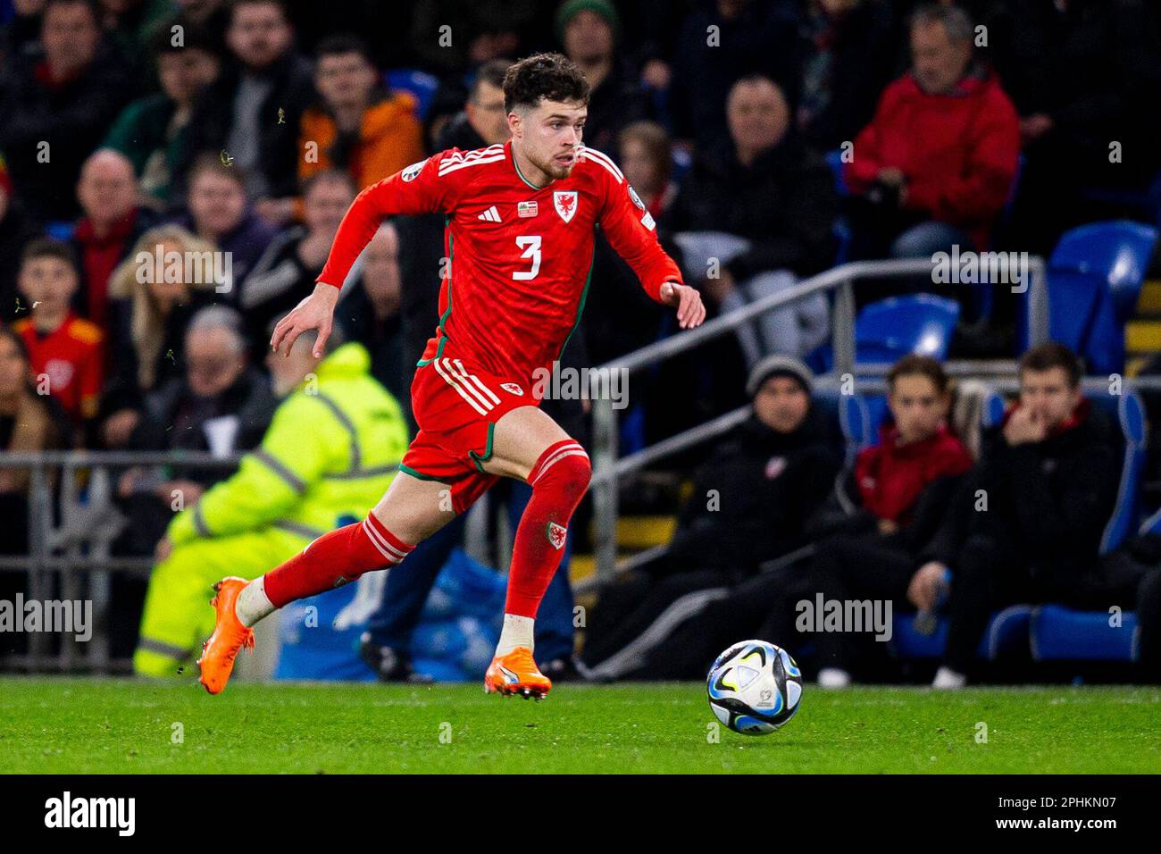 Cardiff, UK. 28/03/2023. Neco Williams of Wales in action. Wales v ...