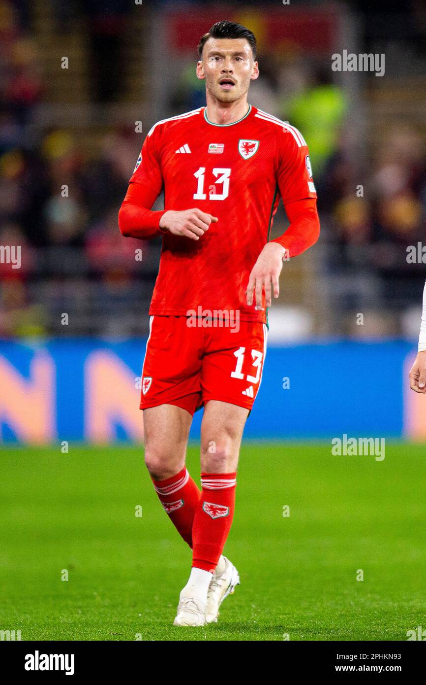 Cardiff, UK. 28/03/2023. Kieffer Moore of Wales in action. Wales v ...
