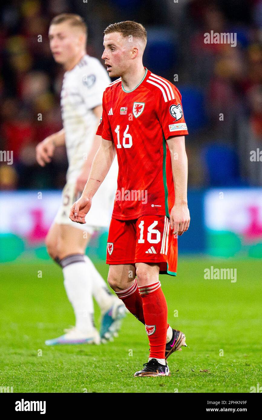 Cardiff, UK. 28/03/2023. Joe Morrell of Wales in action. Wales v Latvia ...