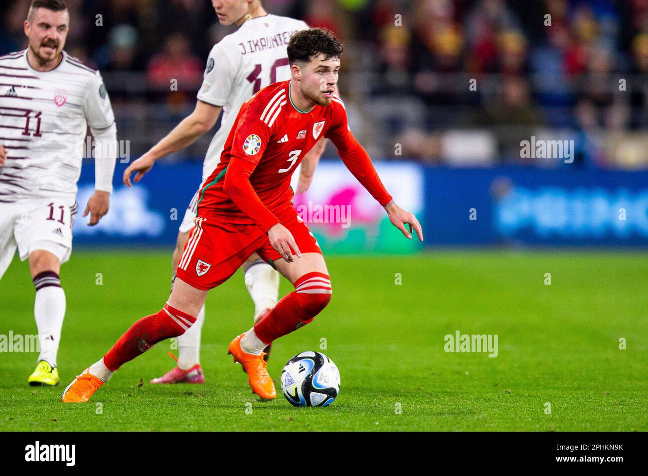 Cardiff, UK. 28/03/2023. Neco Williams of Wales in action. Wales v ...