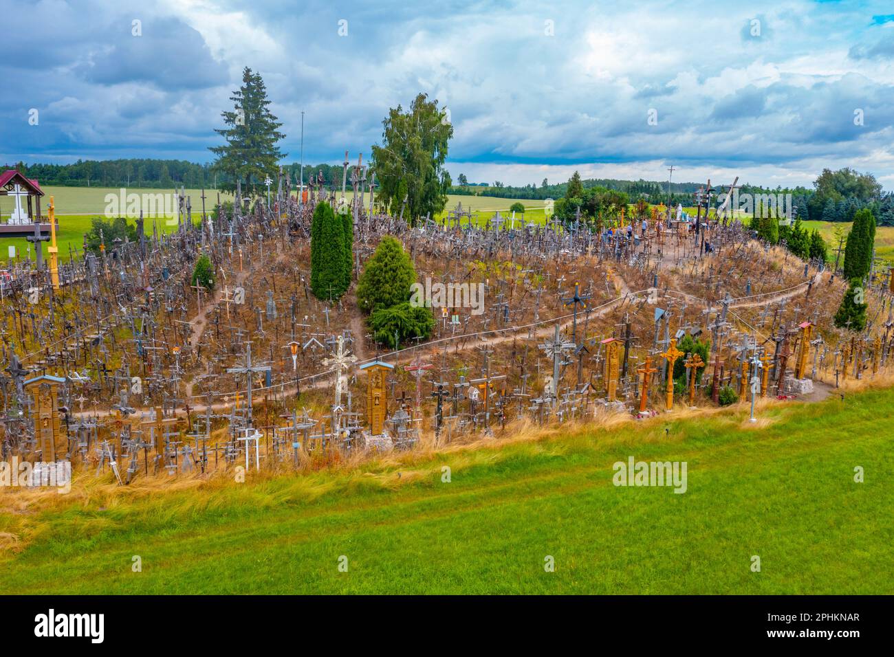 Aerial view of Hill of Crosses near Lithuanian town Siauliai Stock ...