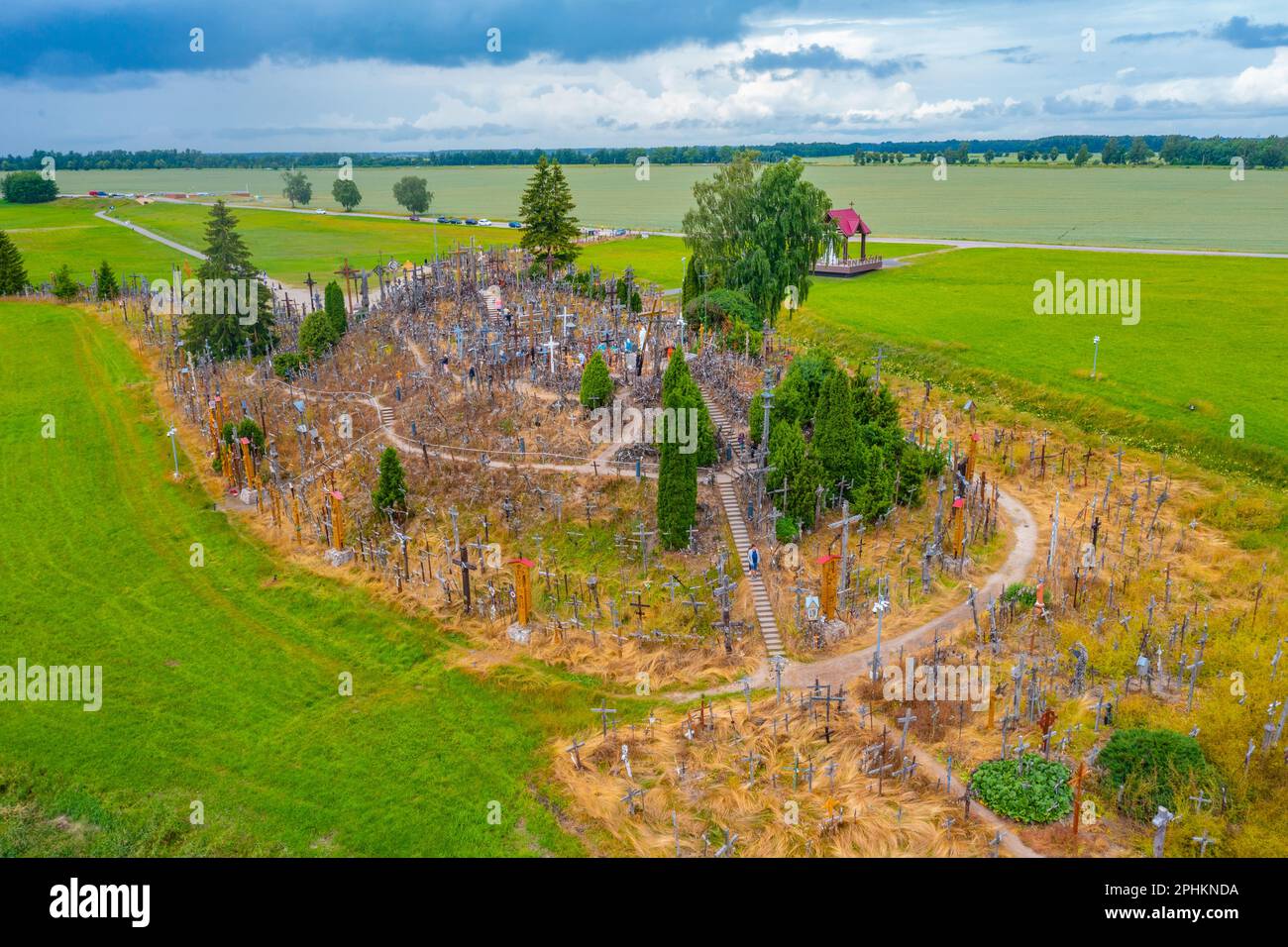 Aerial view of Hill of Crosses near Lithuanian town Siauliai Stock ...